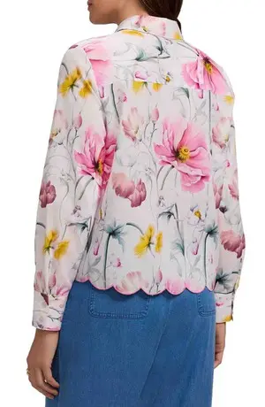Foxcroft Floral Scallop Hem Button-up Shirt