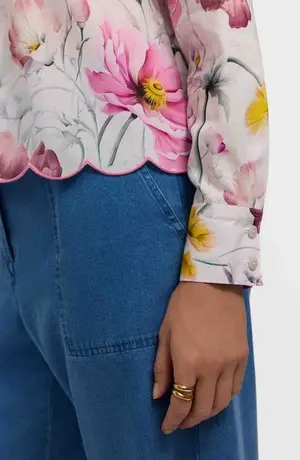 Foxcroft Floral Scallop Hem Button-up Shirt