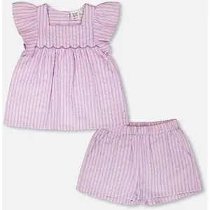 DEUX PAR DEUX Striped Top And Short Set - Lavender Stripes
