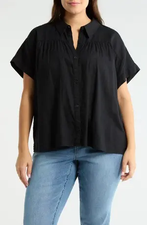 Caslon Linen Blend Button-up Shirt - Black