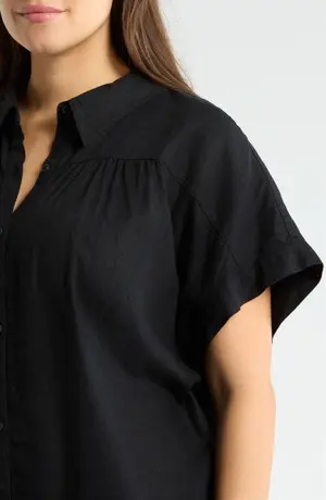 Caslon Linen Blend Button-up Shirt - Black
