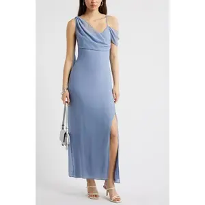 OPEN EDIT Asymmetric Chiffon Dress - Blue Umbra