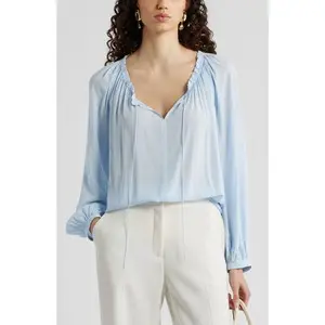 Nordstrom Gathered Tie Neck Top - Blue Floaty
