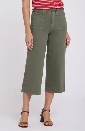 NYDJ Brigitte Patch Pocket Wide Leg Capri Jeans - Desert Green