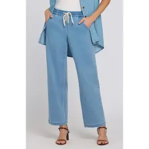 NYDJ Drawstring Relaxed Knit Denim Pants - Light Indigo
