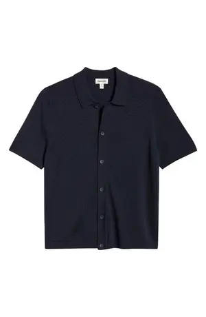 OPEN EDIT Short Sleeve Button-up Silk Cardigan - Navy Seaborne