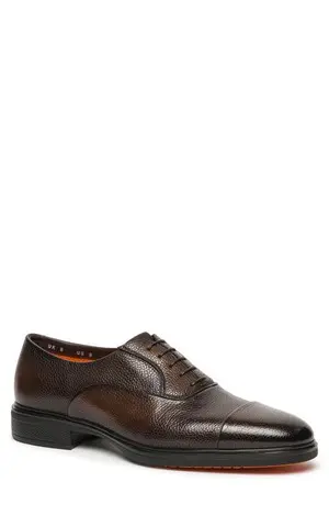 Santoni Pebbled Leather Cap Toe Oxford