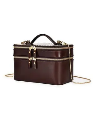 OLD TREND Ixia Genuine Leather Vanity Mini Trunk With Shoulder Chain - Brown