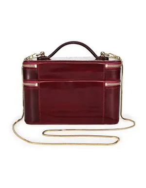 OLD TREND Ixia Genuine Leather Vanity Mini Trunk With Shoulder Chain - Maroon
