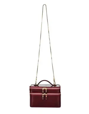 OLD TREND Ixia Genuine Leather Vanity Mini Trunk With Shoulder Chain - Maroon
