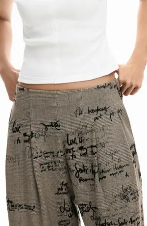 Desigual Check Print Pleated Front Trousers