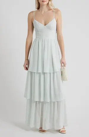 Bp. Tiered Chiffon Maxi Cocktail Dress - Green Cloud
