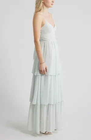 Bp. Tiered Chiffon Maxi Cocktail Dress - Green Cloud