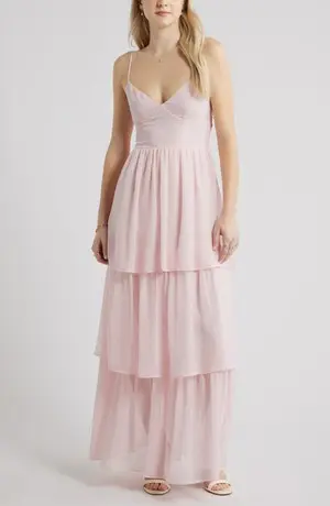 Bp. Tiered Chiffon Maxi Cocktail Dress - Pink Balm