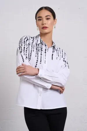 FRANNE GOLDE Cascading Dot Print Cotton Shirt
