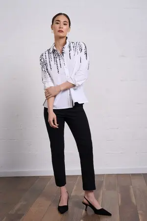 FRANNE GOLDE Cascading Dot Print Cotton Shirt