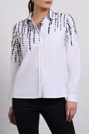 FRANNE GOLDE Cascading Dot Print Cotton Shirt