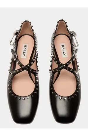 Bally Ballyrina Leather Flat With Studs - Black