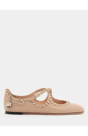 Bally Rina Flat In Leather With Studs - Natural