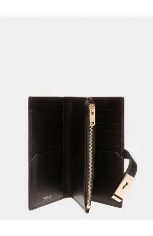 Bally Lock Me Long Wallet In Grained Leather - Black