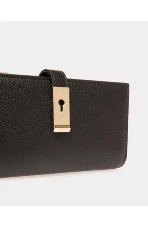 Bally Lock Me Long Wallet In Grained Leather - Black