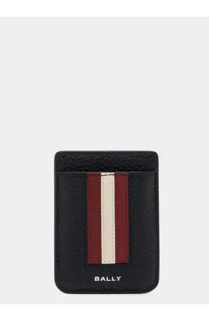 Bally Ribbon Card Holder In Grained Leather - Black/ballyred+pall