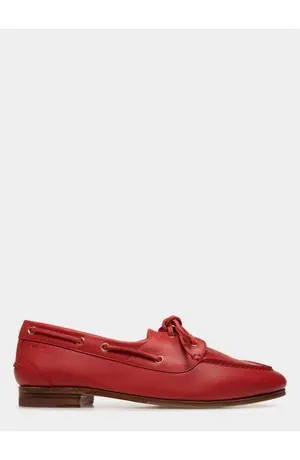 Bally Plume Moccasin In Leather Lined With Sheepskin - Red