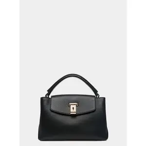 Bally Lock Me Small Top Handle Bag In Grained Leather - Black