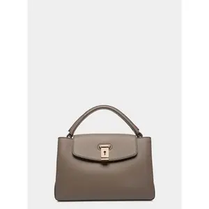 Bally Lock Me Small Top Handle Bag In Grained Leather - Brown