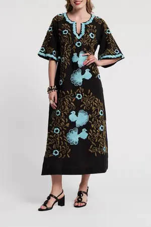 FRANCES VALENTINE Peacock Caftan - Black/blue