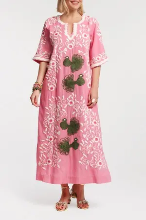 FRANCES VALENTINE Peacock Caftan - Pink/multi