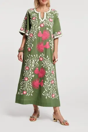 FRANCES VALENTINE Peacock Caftan - Treetop/multi