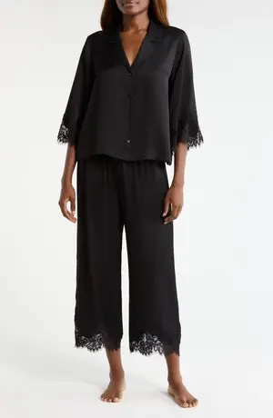 Nordstrom Midnight Lace Satin Pajamas - Black