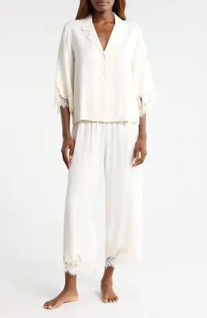 Nordstrom Midnight Lace Satin Pajamas - Ivory Egret