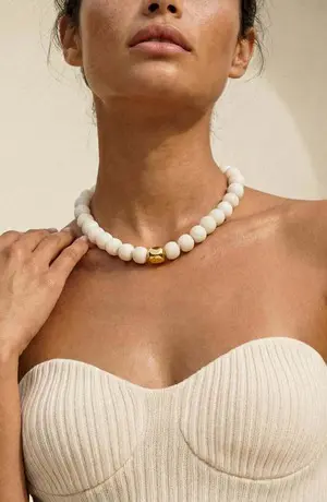 Ettika Power Bead Statement Necklace - Bone