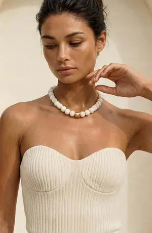Ettika Power Bead Statement Necklace - Bone