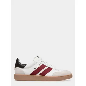 Bally Sneaker In Plain Leather - White/blk/ballyred