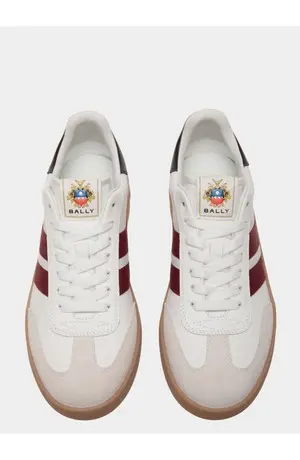 Bally Sneaker In Plain Leather - White/blk/ballyred