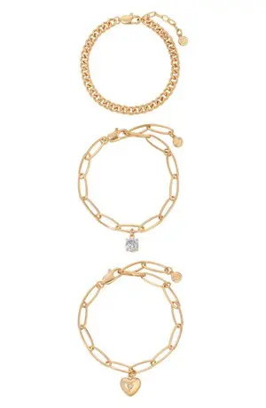 Ettika Love & Crystals Set Of 3 Bracelets - Gold