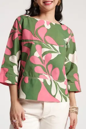 FRANCES VALENTINE Carly Top Mid-century Palm Print - Treetop/multi