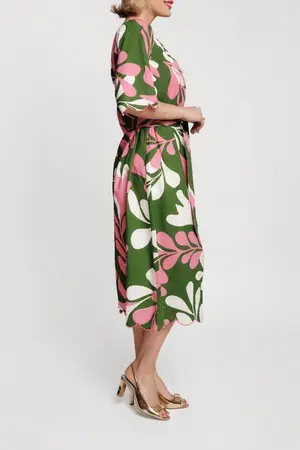 FRANCES VALENTINE Coco Midi Dress In Mid-century Palm Print - Treetop/multi