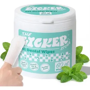 THE LICKER STORE Hypoallergenic Dog Dental Finger Wipes With Aloe - Mint Scented -1pack (60 Ct)