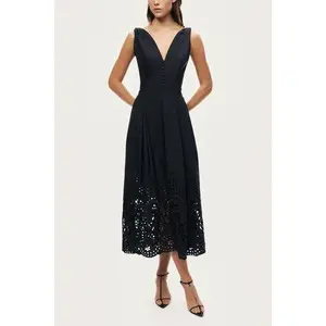 NOCTURNE Sleeveless Embroidered Midi Dress - Black