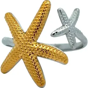 GEMINI JEWELRY Two Tone Starfish Adjustable Ring - Yellow