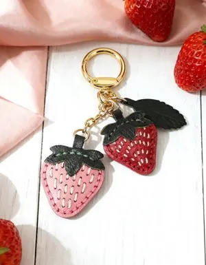 OLD TREND Strawberry Leather Keychain Charm - Blush & Ruby