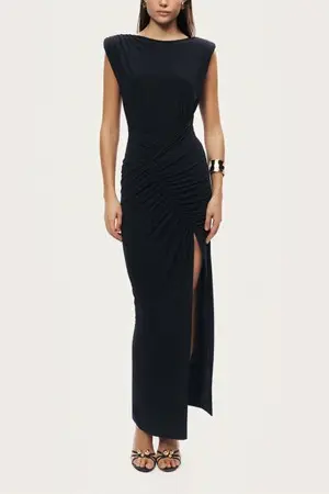 NOCTURNE Ruched Side-slit Maxi Dress