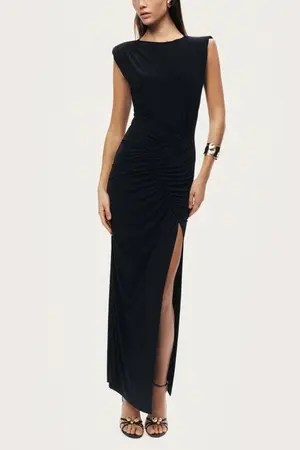 NOCTURNE Ruched Side-slit Maxi Dress