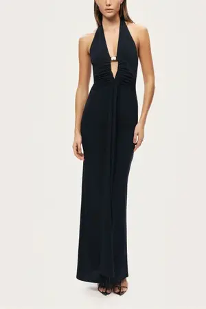 NOCTURNE Halter Neck Cut-out Maxi Dress - Black