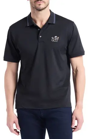 Robert Graham Monkey Business Embroidered Cotton Piqué Polo - Black