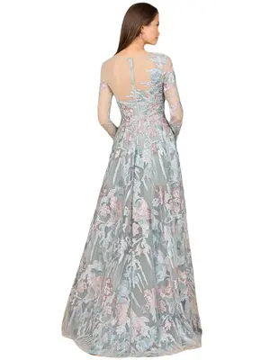 LARA NEW YORK Beaded A-line Gown With Illusion Neckline